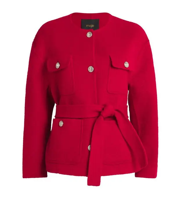 Maje Wool-blend Double-faced Jacket With Tie Detail