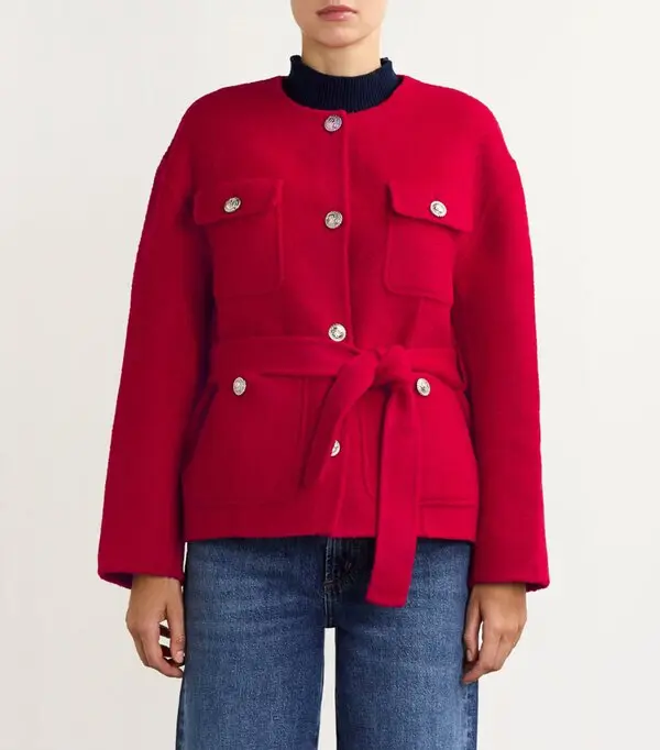 Maje Wool-blend Double-faced Jacket With Tie Detail
