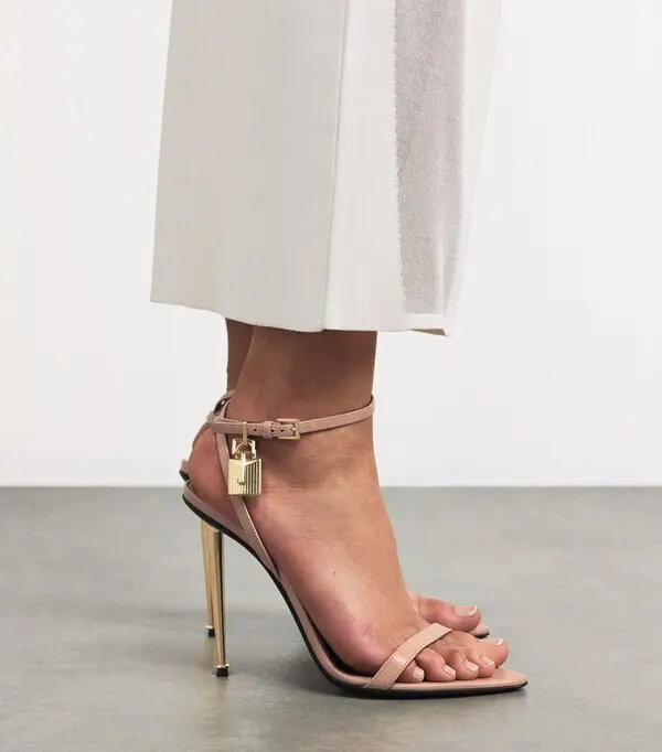 TOM FORD Leather Padlock Stiletto Sandals - Nude
