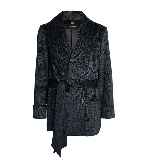DANIEL HANSON Silk-lined Paisley Smoking Jacket - Navy
