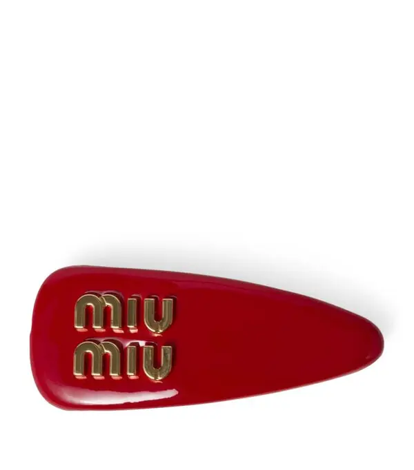Miu Miu Leather Logo Hair Clip - Red