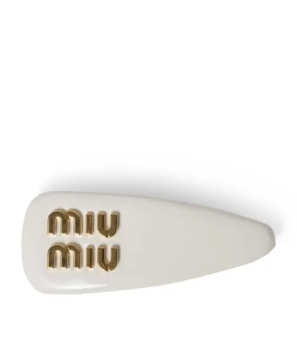 Miu Miu Leather Logo Hair Clip - White