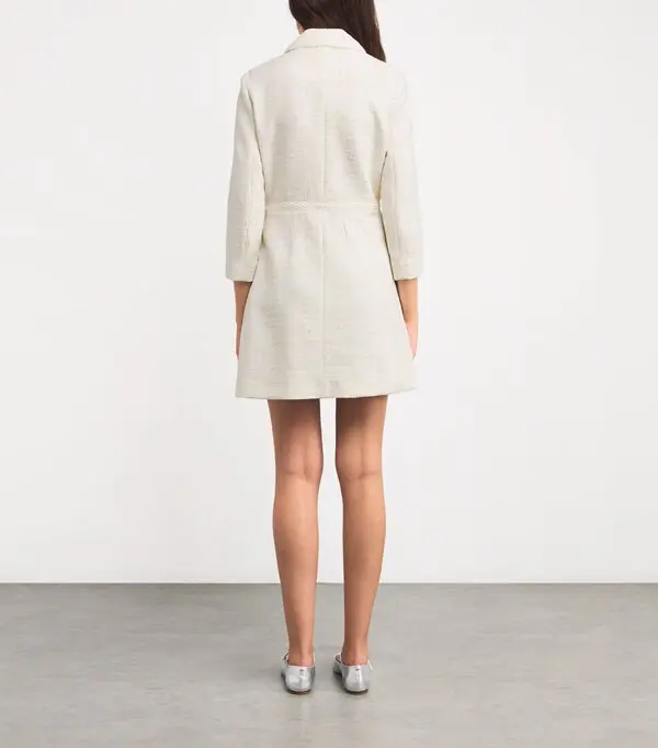 Maje Sleeveless Tweed Mini Dress With Contrast Collar And Denim Trims