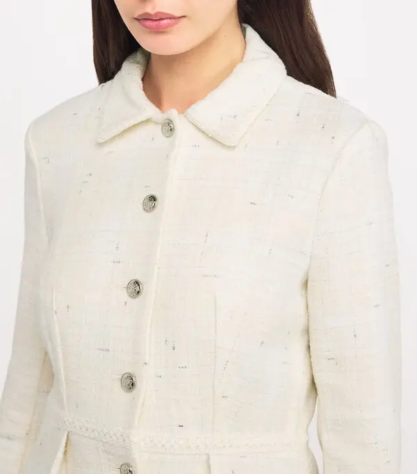 Maje Sleeveless Tweed Mini Dress With Contrast Collar And Denim Trims