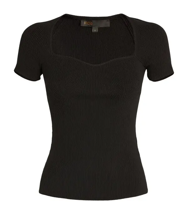 Maje Short-sleeve Ribbed Top - Black