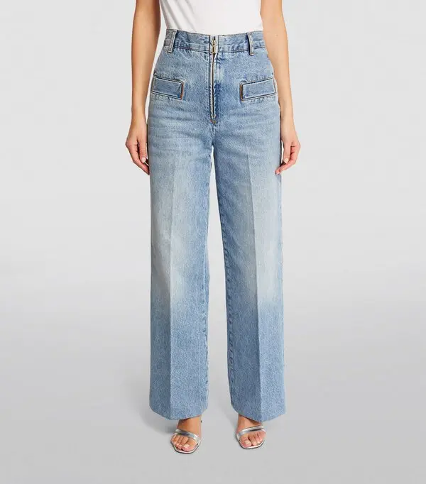 Sandro Zip Wide-leg High-rise Jeans - Blue