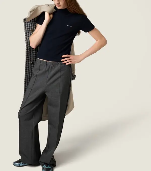Miu Miu Ribbed Cashmere High Neck Short Sleeve Sweater