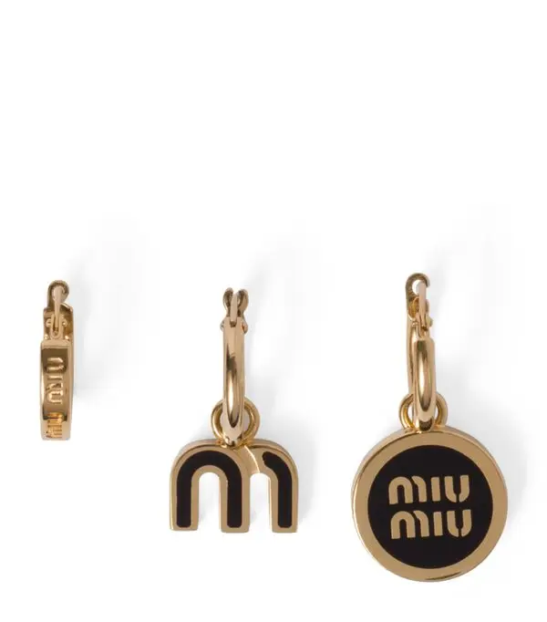 Miu Miu Enamelled Logo Hoop Earrings - Black