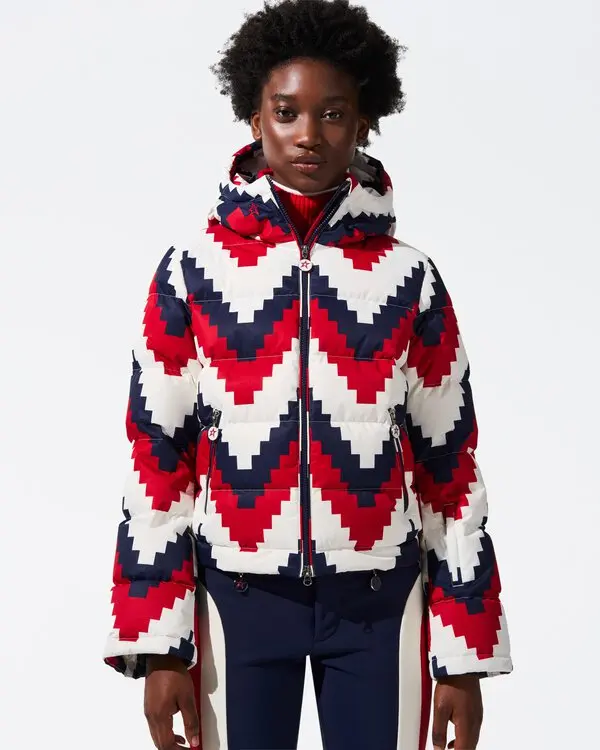 Perfect Moment Chevron Polar Flare Down Jacket - White-red