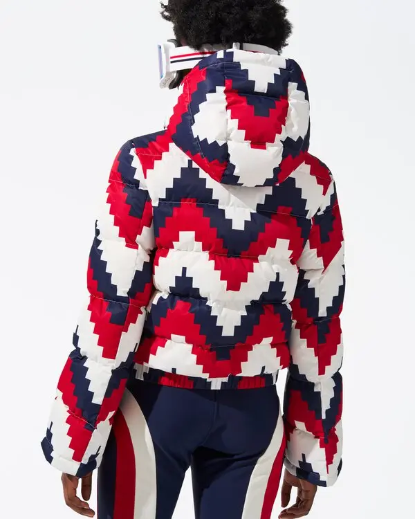 Perfect Moment Chevron Polar Flare Down Jacket - White-red