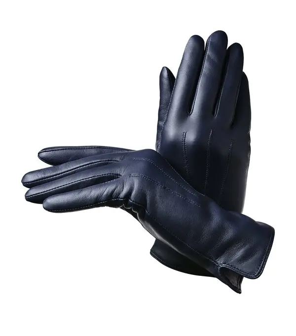 ASPINAL OF LONDON Wool-cashmere Lined Leather Gloves - Navy