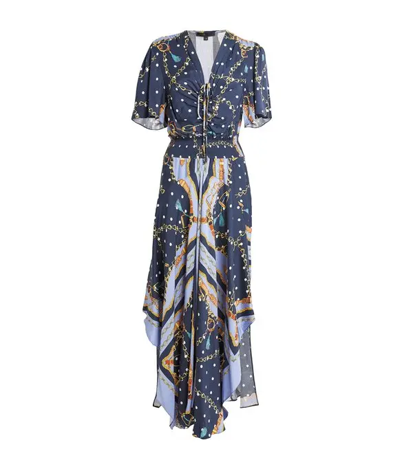 Maje Scarf Print Maxi Dress In Blue - 53% Off | Editorialist