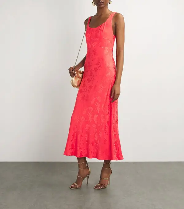 rixo benedict midi dress Rixo Benedict Floral-jacquard Midi Dress Red Rixo