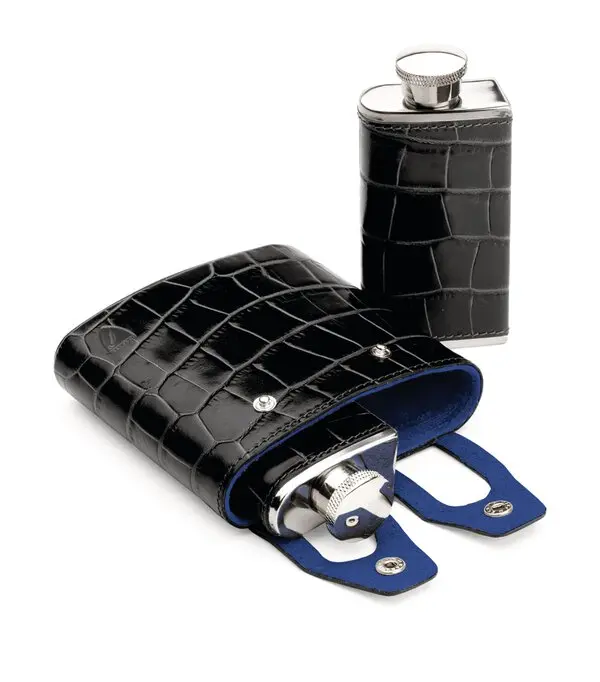 ASPINAL OF LONDON Croc-embossed Leather Double Hip Flask