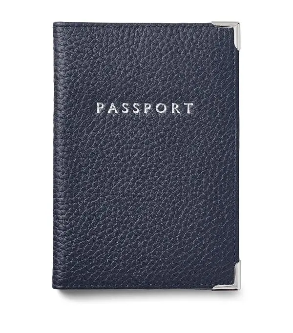 ASPINAL OF LONDON Grained Leather Passport Cover - Navy