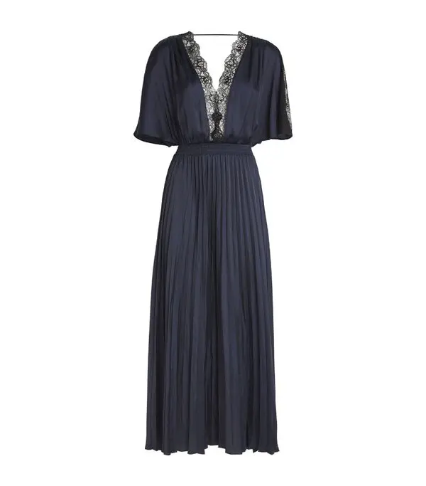 Maje Satin Lace-trim Maxi Dress
