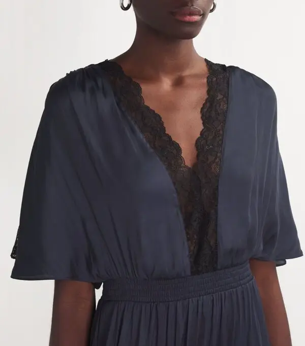 Maje Satin Lace-trim Maxi Dress