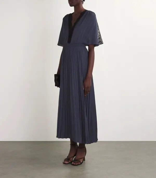 Maje Satin Lace-trim Maxi Dress