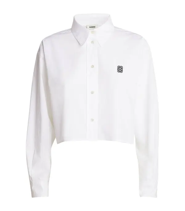 Sandro Cotton Logo Cropped Shirt - Beige