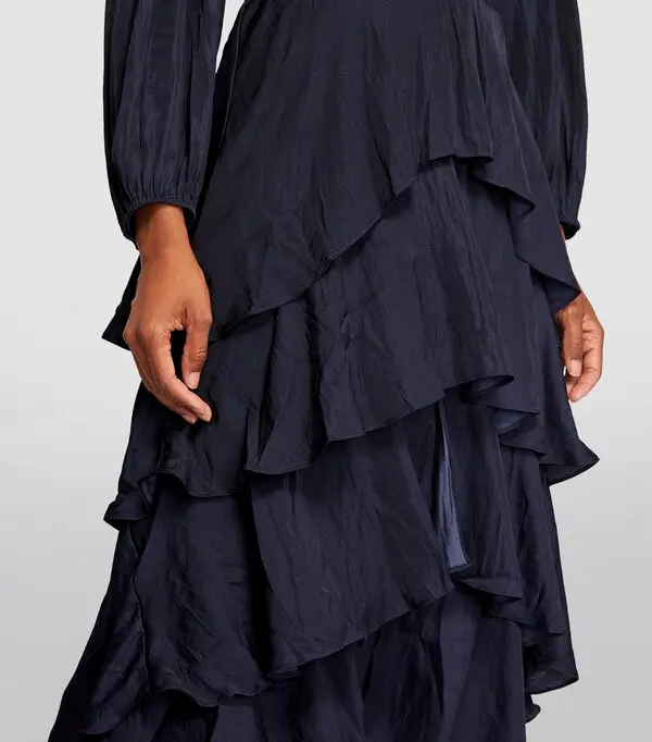 Maje Ruffled Midi Dress - Blue