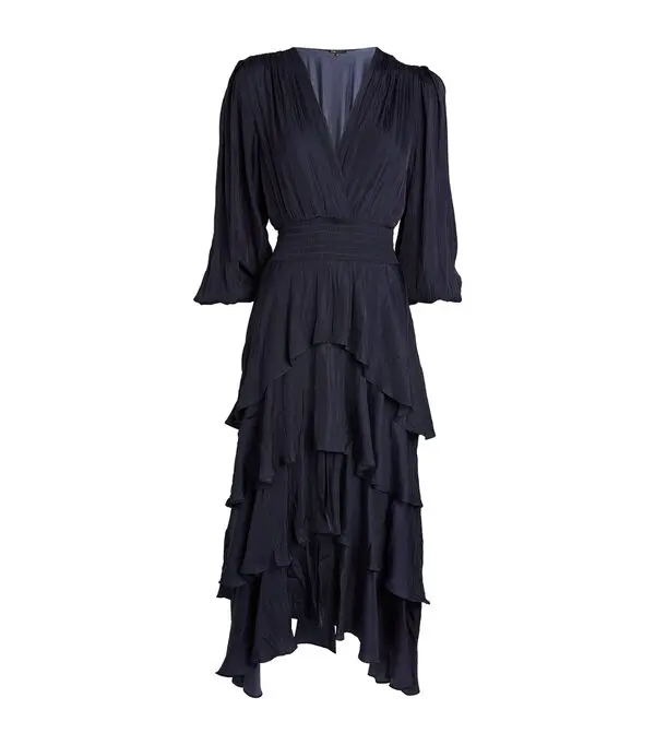 Maje Ruffled Midi Dress - Blue
