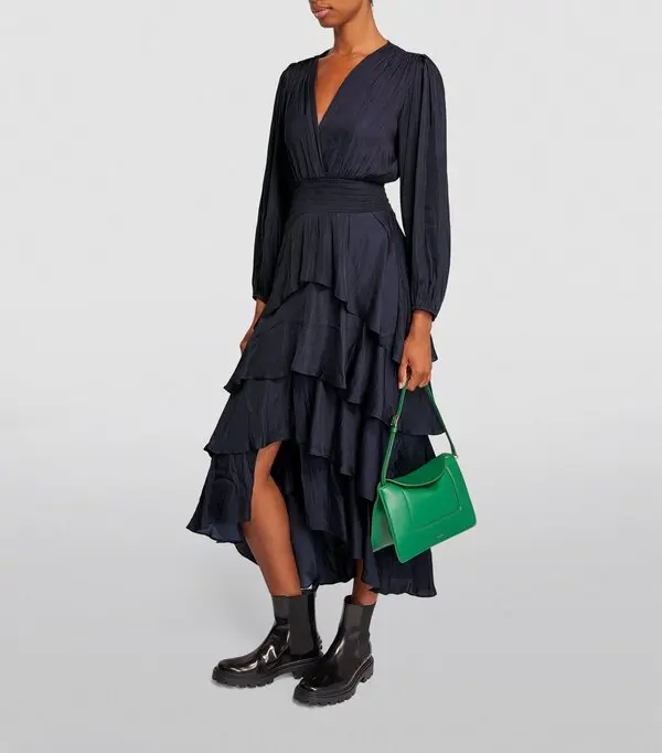 Maje Ruffled Midi Dress - Blue