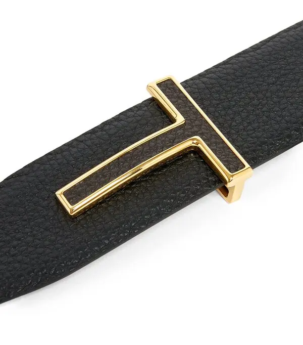 TOM FORD Leather Reversible T Icon Belt - Black