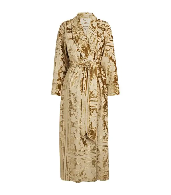 DANIEL HANSON Jacquard Liquid Velvet Robe - Gold
