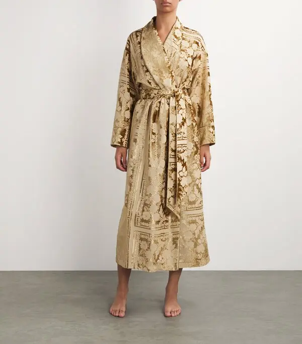 DANIEL HANSON Jacquard Liquid Velvet Robe - Gold