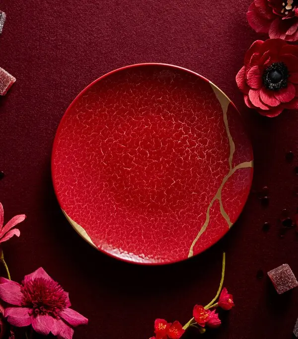 Bernardaud Kintsugi Rouge Empereur Dessert Plate - Gold