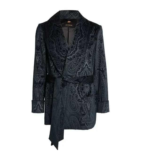 DANIEL HANSON Paisley Silk-lined Smoking Jacket - Navy