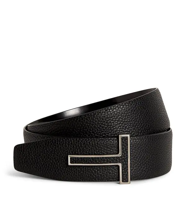 TOM FORD Leather Reversible T Icon Belt - Black