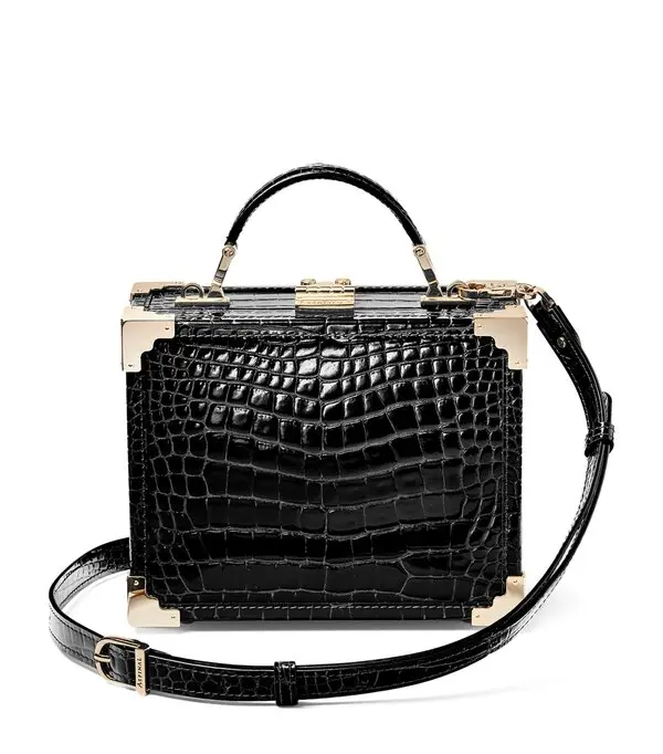 ASPINAL OF LONDON Croc-embossed Leather Trunk Top-handle Bag - Black