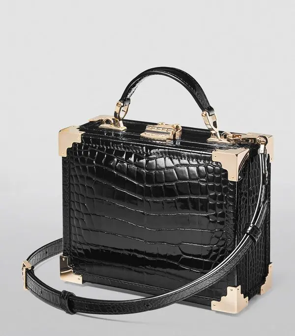 ASPINAL OF LONDON Croc-embossed Leather Trunk Top-handle Bag