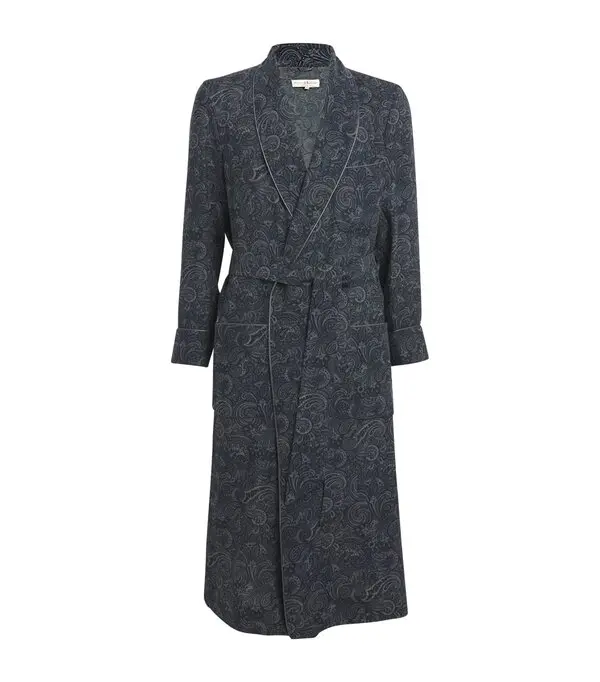 DANIEL HANSON Wool Paisley Print Dressing Gown - Blue