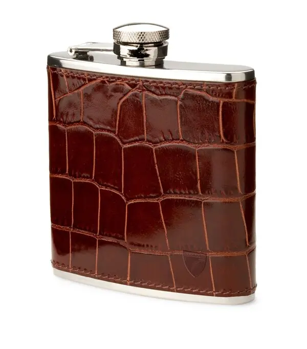 ASPINAL OF LONDON Mock Crocodile Hip Flask - Brown