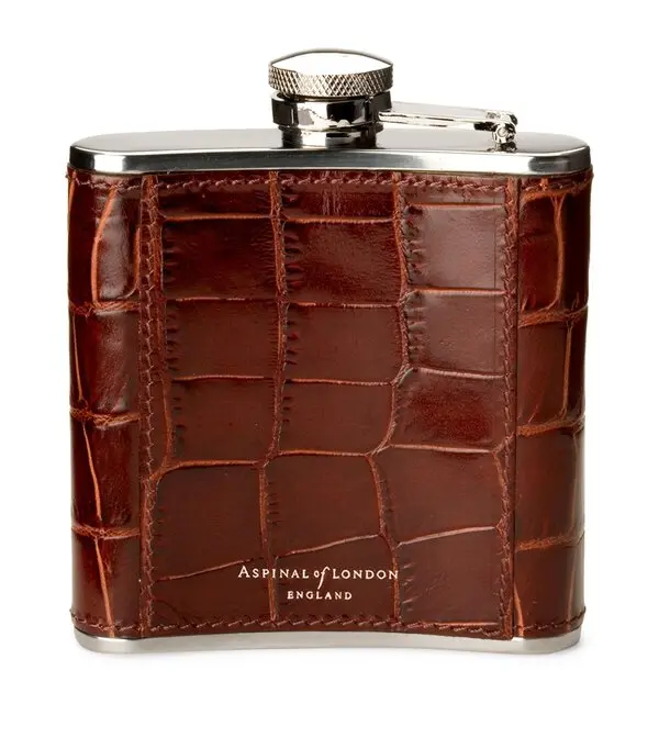 ASPINAL OF LONDON Mock Crocodile Hip Flask - Brown