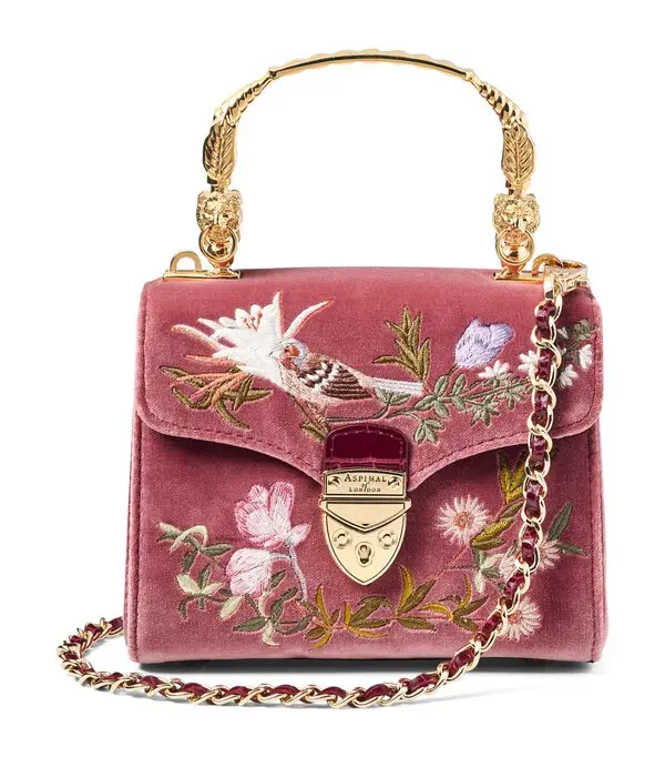ASPINAL OF LONDON Mini Velvet Embroidered Mayfair Top-handle Bag