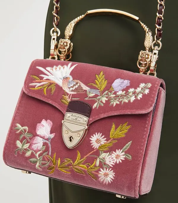 ASPINAL OF LONDON Mini Velvet Embroidered Mayfair Top-handle Bag