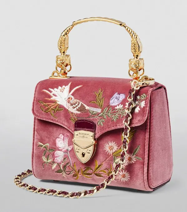 ASPINAL OF LONDON Mini Velvet Embroidered Mayfair Top-handle Bag