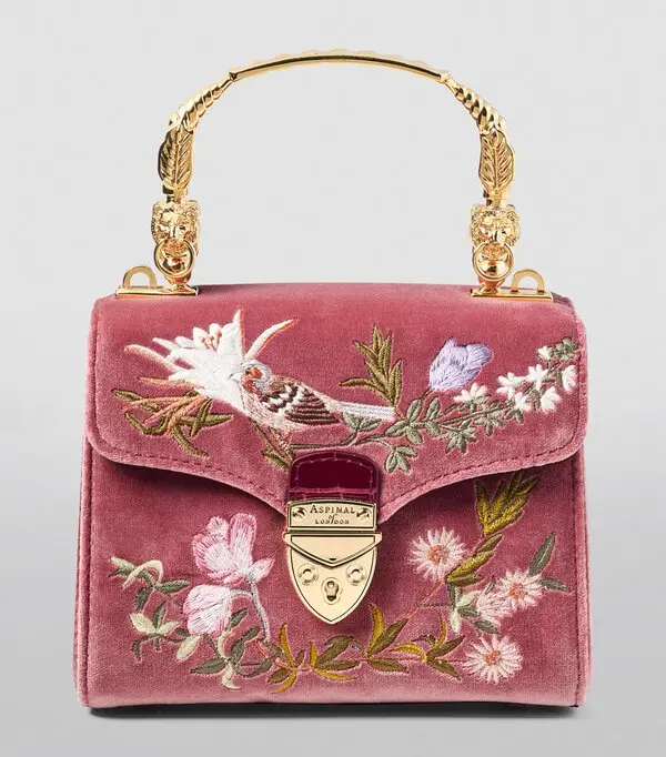 ASPINAL OF LONDON Mini Velvet Embroidered Mayfair Top-handle Bag