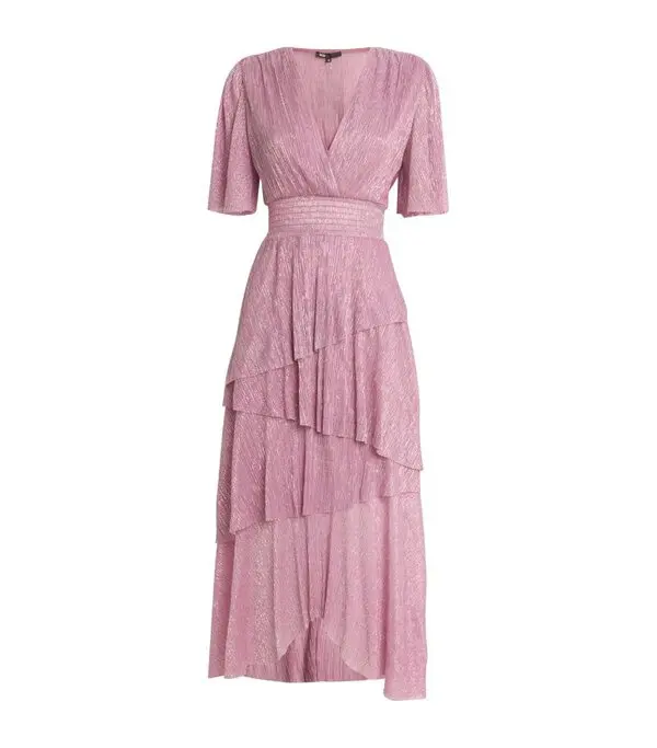 knee length dresses for ladies Maje Rufflinette metallic tiered ruffle dress  Be Right Back