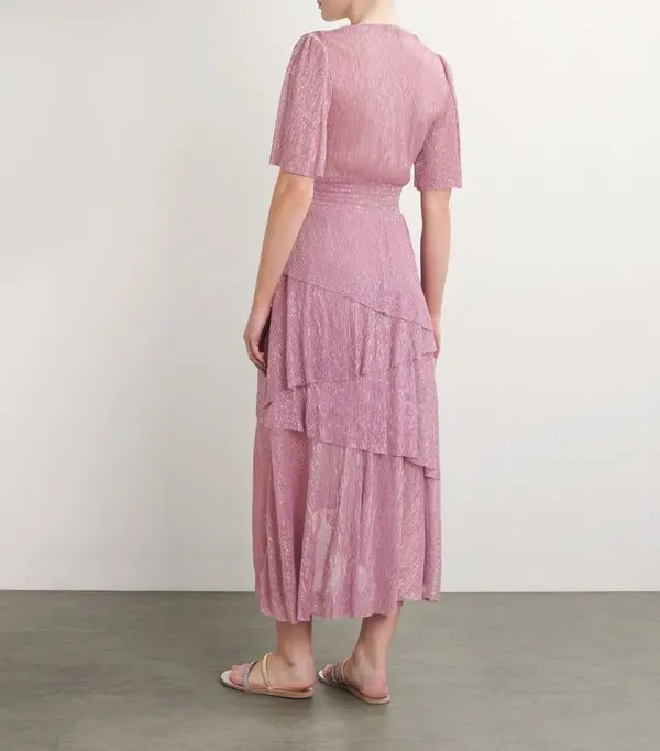 knee length dresses for ladies Maje Rufflinette metallic tiered ruffle dress