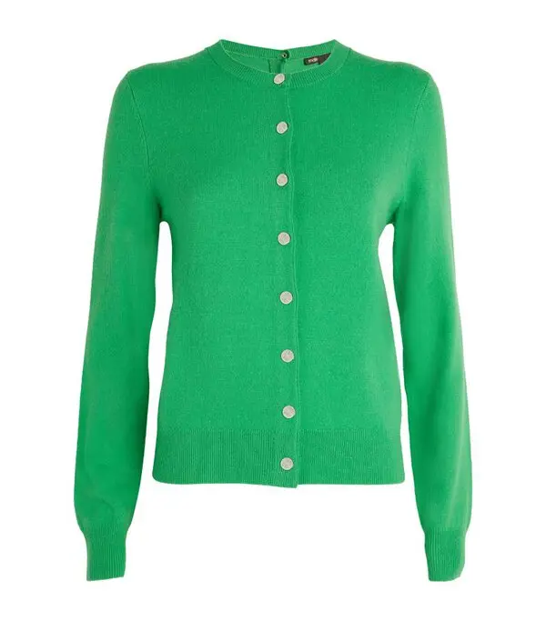 Maje Wool-blend Cardigan With Pearlized Beads - Green
