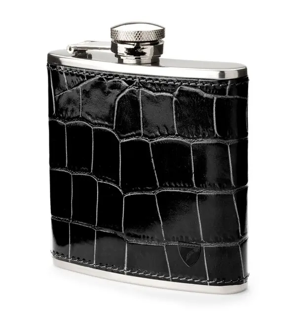 ASPINAL OF LONDON Croc-embossed Leather Flask - Black