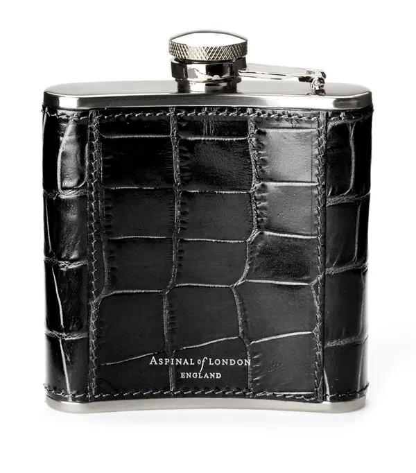 ASPINAL OF LONDON Croc-embossed Leather Flask - Black