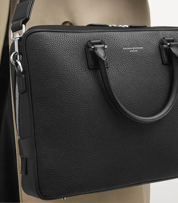 ASPINAL OF LONDON Leather Mount Street Briefcase - Black