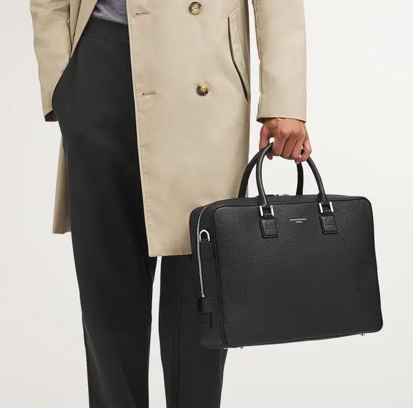 ASPINAL OF LONDON Leather Mount Street Briefcase - Black