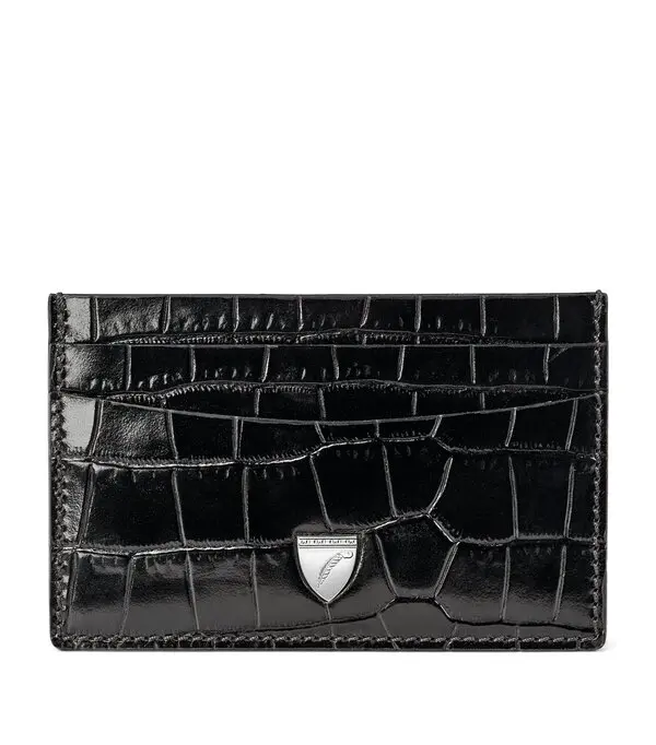ASPINAL OF LONDON Croc-embossed Slim Card Holder - Black