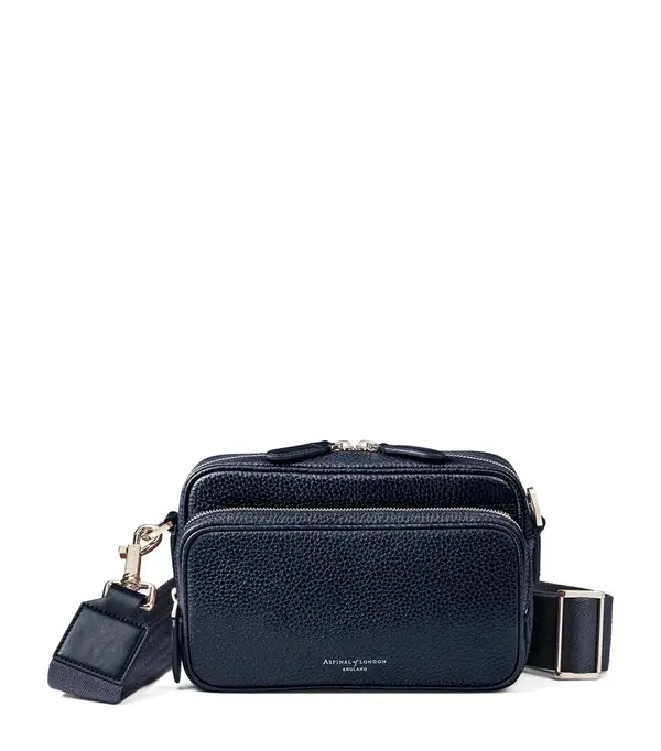 ASPINAL OF LONDON Leather Reporter East West Messenger Bag - Navy